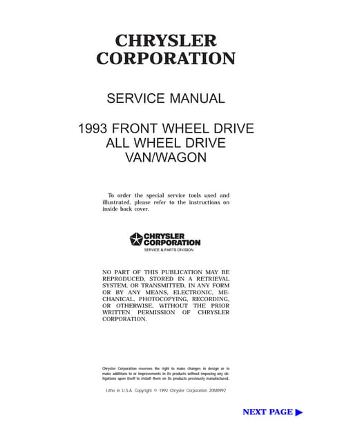 1992 Dodge Dynasty Service Repair Manual | PDF | Auto Type | Automotive