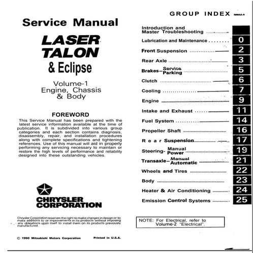 1993 Mitsubishi Eclipse & Laser & Talon Service Repair Manual | PDF