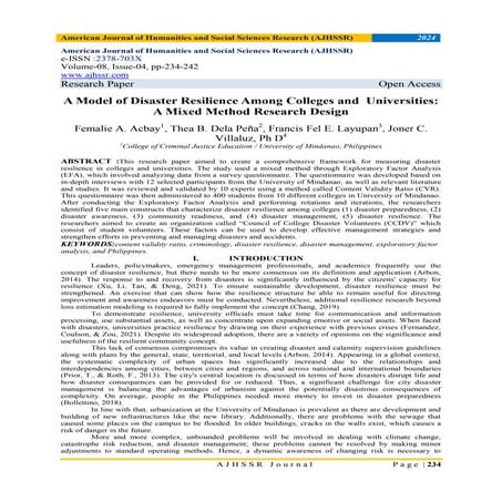 A Model of Disaster Resilience Among Colleges and Universities: A Mixed ...