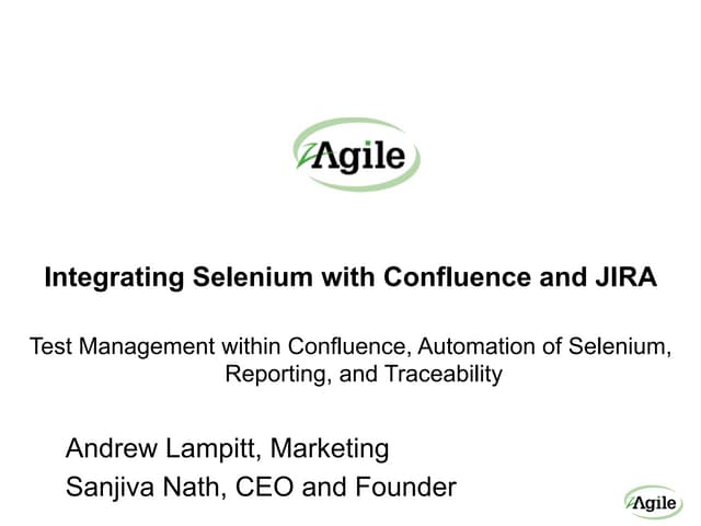 Test Management And Automation With Selenium Confluence Jira Using
