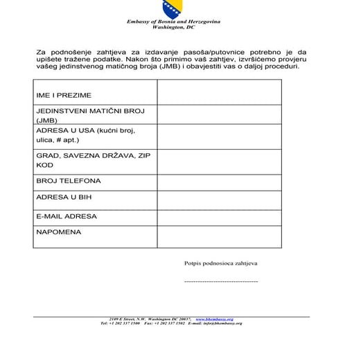 Zahtjev Za Pasos | PDF