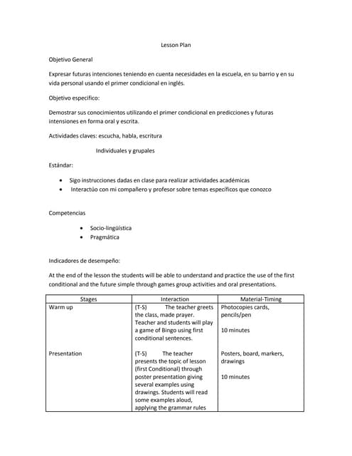 First conditional lesson plan for secondary level students | DOC