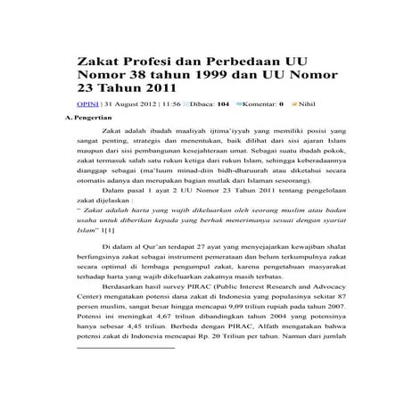 Zakat profesi dan perbedaan uu nomor 38 tahun 1999 dan uu nomor 23 ...