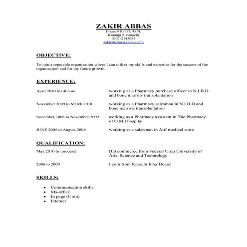 Zakir abbas cv (1) | DOCX | Medical Health