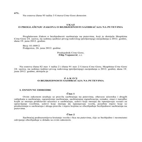 Zakon o bezbjednosti_saobraaja_na_putevima | PDF