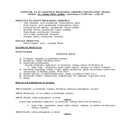 Zapisnik 53. sjednice | PDF