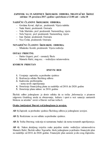 Zapisnik sa 62. sjednice - 2020. | PDF