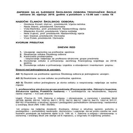 Zapisnik sa 43. sjednice -2019. | PDF