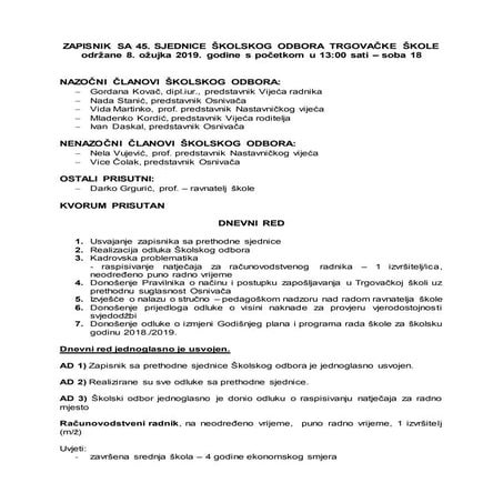 Zapisnik sa 45. sjednice - 2019. | PDF