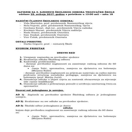 Zapisnik sa 5. sjednice - 2017. | PDF
