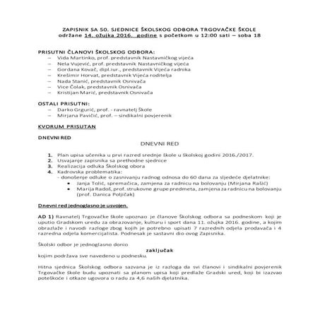 Zapisnik s 50. sjednice Školskog odbora | DOCX