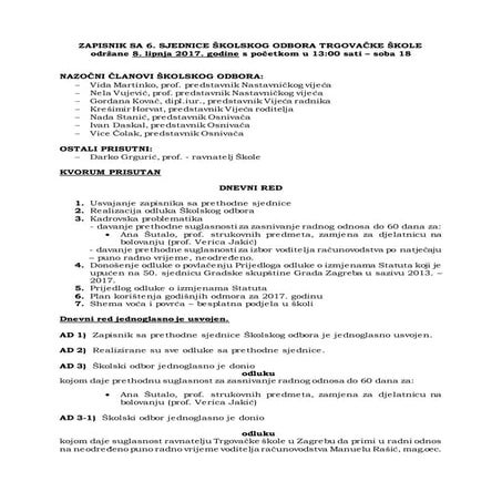 Zapisnik sa 6. sjednice - 2017. | PDF