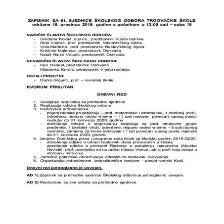 Zapisnik sa 61. sjednice - 2019. | DOCX
