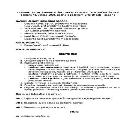 Zapisnik sa 66. sjednice - 2020. | PDF