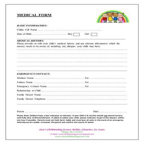 Zaras medical form | DOCX