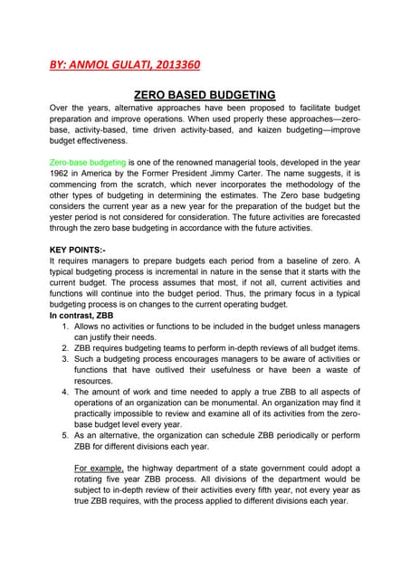 Budget- Zero Base Budgeting.pptx | Business Accounting & Finance | Business