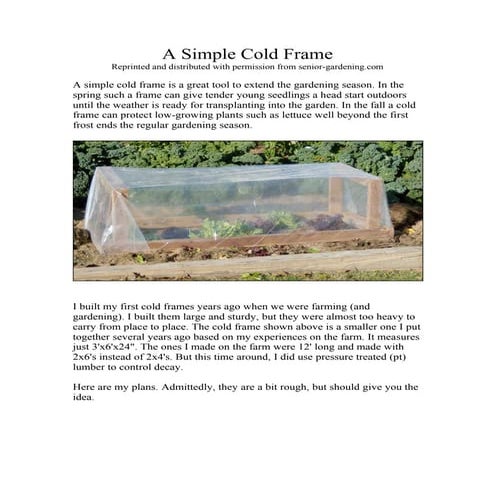 A Simple Cold Frame - for Winter Gardening | PDF