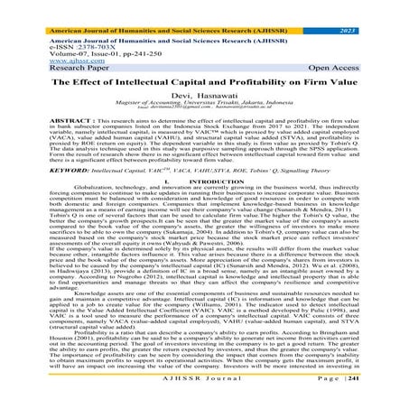 The Effect of Intellectual Capital and Profitability on Firm Value | PDF