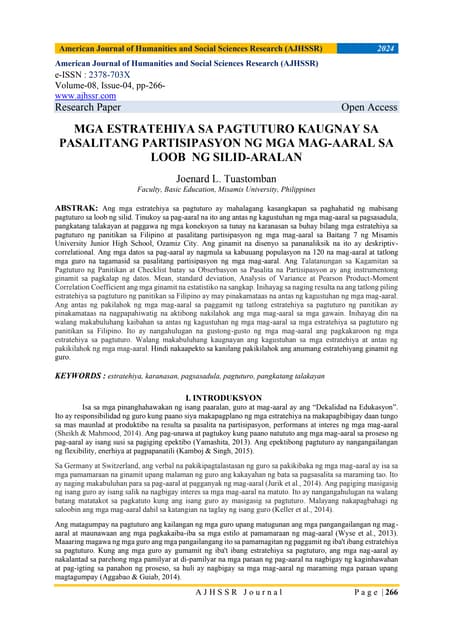 MGA SALIK NA NAKAAAPEKTO SA ANTAS NG PAGUNAWA SA PAGBASA NG MGA MAG-AARAL SA JUNIOR HIGH SCHOOL ...