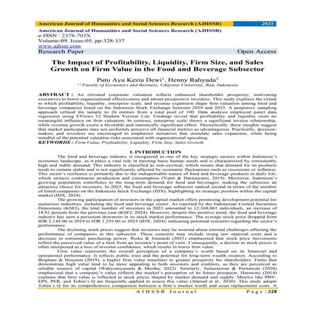 The Impact of Profitability, Liquidity, Firm Size, and Sales Growth on Firm Value in the Food ...