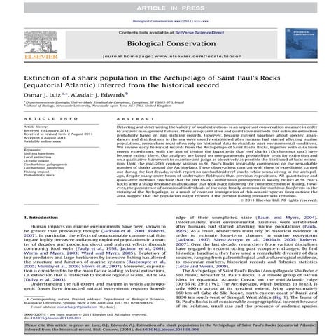 Z & edwards (2011) extinction of a shark population in the archipelago ...