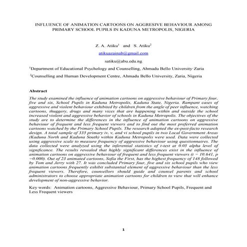 Zee 1. INFLUENCE OF ANIMATION CARTOONS ON AGRESSIVE BEHAV..docx