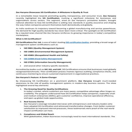 Zee Haryana Showcases SIS Certification.pdf