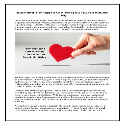 Zeeshan Hayat - From Passion to Action - Turning Your Values into ...