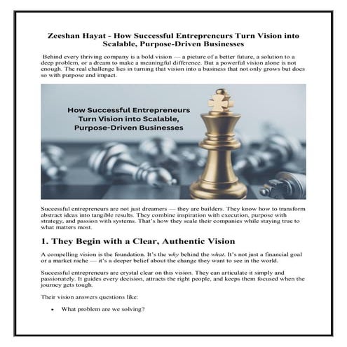 Zeeshan Hayat - How Successful Entrepreneurs Turn Vision into Scalable ...