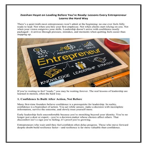 Zeeshan Hayat - Leading Before You’re Ready - Lessons Every ...