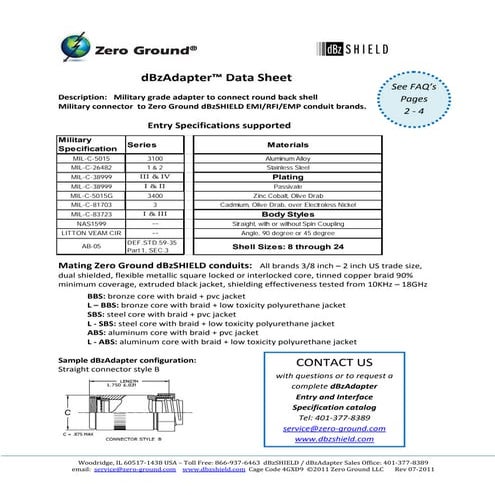 Zero Ground dBz Adapter Datasheet | PDF