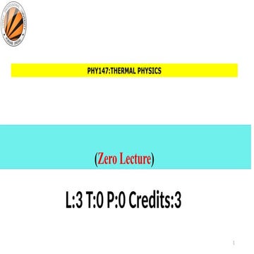 Zero Lecture for Thermal Physics- BSc in Physics | PPTX