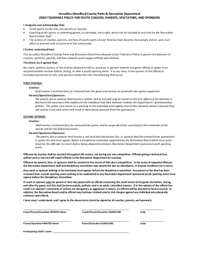 Zero Tolerance & Parent Pledge Forms