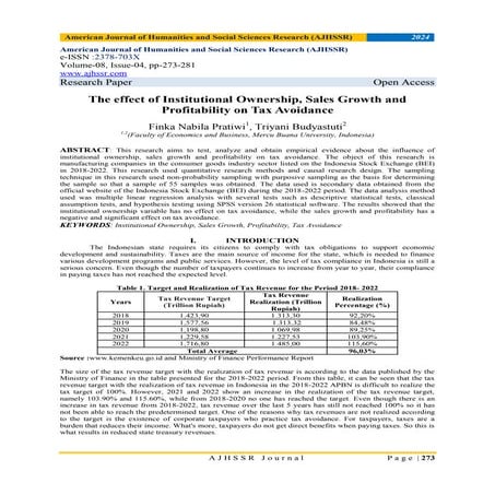 The effect of Institutional Ownership, Sales Growth and Profitability on Tax Avoidance | PDF
