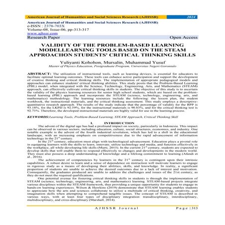 VALIDITY OF THE PROBLEM-BASED LEARNING MODELLEARNING TOOLS BASED ON THE STEAM APPROACHON ...
