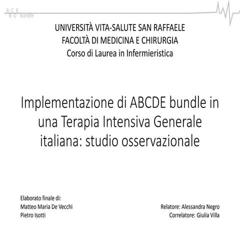 Implementazione di ABCDE bundle in una Terapia Intensiva Generale ...