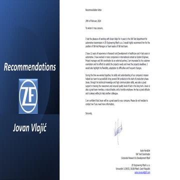 ZF R&D Plzen Digamma Team Recommendations | PDF