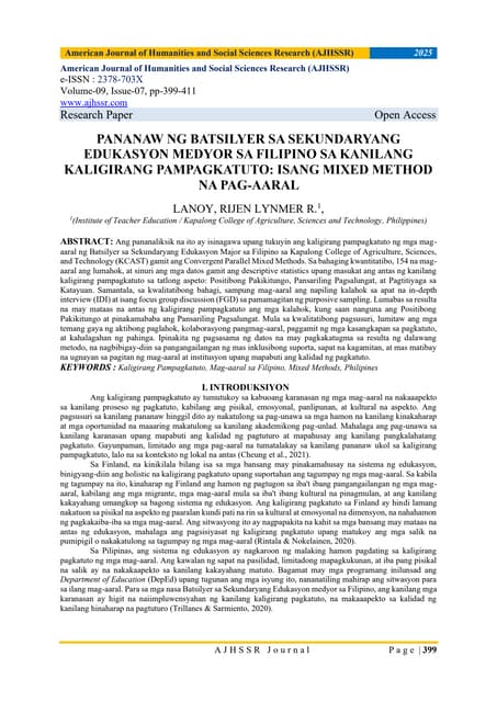 KAALAMAN AT HAMON SA PAGGAMIT NG KAGAMITAN SA PINATNUBAYANG KASANAYANG PAMPAGKATUTO SA FILIPINO ...