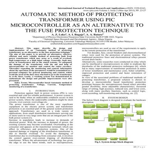 AUTOMATIC METHOD OF PROTECTING TRANSFORMER USING PIC MICROCONTROLLER AS AN ALTERNATIVE TO THE ...