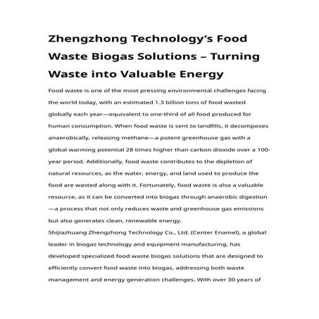 Zhengzhong Technology’s Food Waste Biogas Solutions – Turning Waste ...