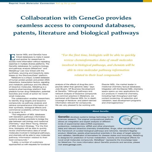 Collaboration with GeneGo provides seamless access to compound ...