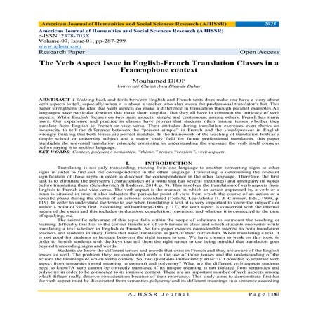 The Verb Aspect Issue in English-French Translation Classes in a Francophone context | PDF