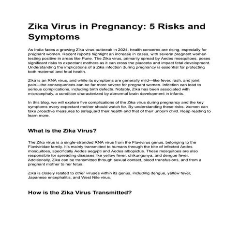 Zika Virus in Pregnancy: 5 Risks and Symptoms | PDF