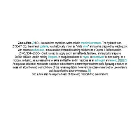 Zinc Sulfate (Zn So4) Is A Colorless | PPT
