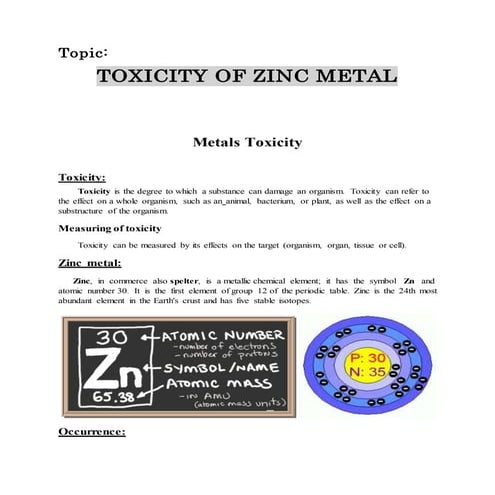 Toxicity Of Zinc Metal | DOCX