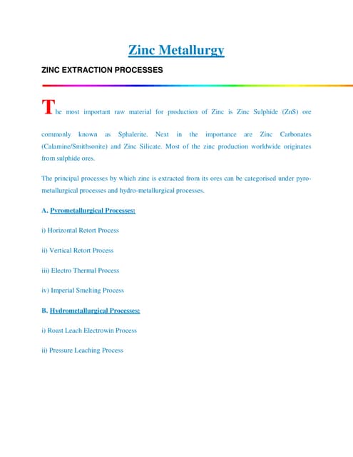 Extraction of zinc | PPTX