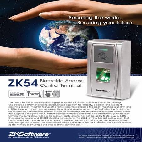 ZK54 Biometric Access Control Terminal | PDF
