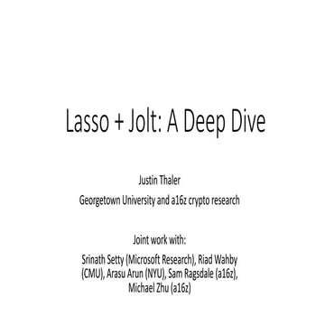 zkStudyClub - Lasso/Jolt (Justin Thaler, GWU/a16z) | PPT