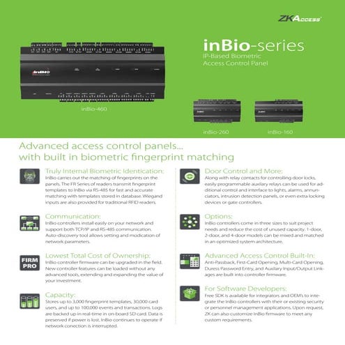 ZKTeco inBio260 Pro Bangladesh, ZKTeco Bangladesh | PDF