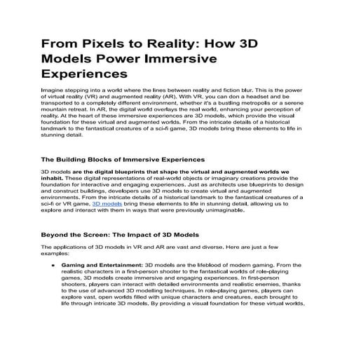 From Pixels to Reality: How 3D Models Power Immersive Experiences | PDF